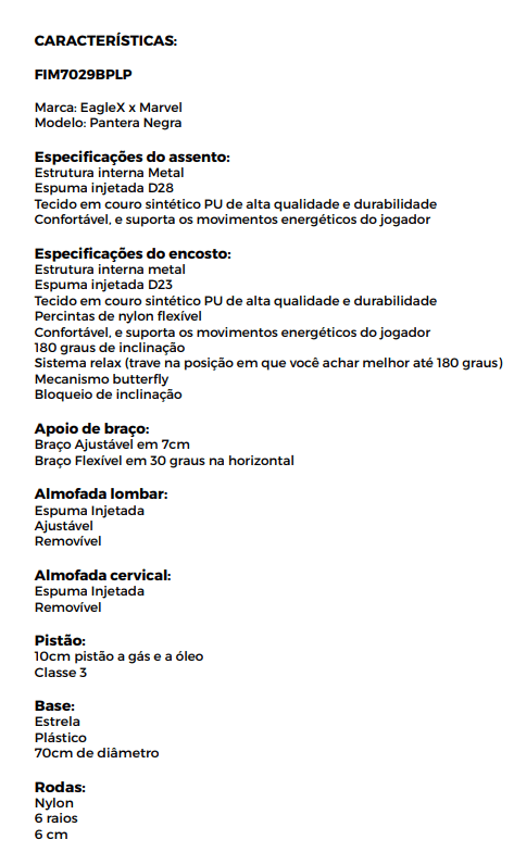 Cadeira Gamer Pro Marvel - PANTERA NEGRA - La Mia Casa